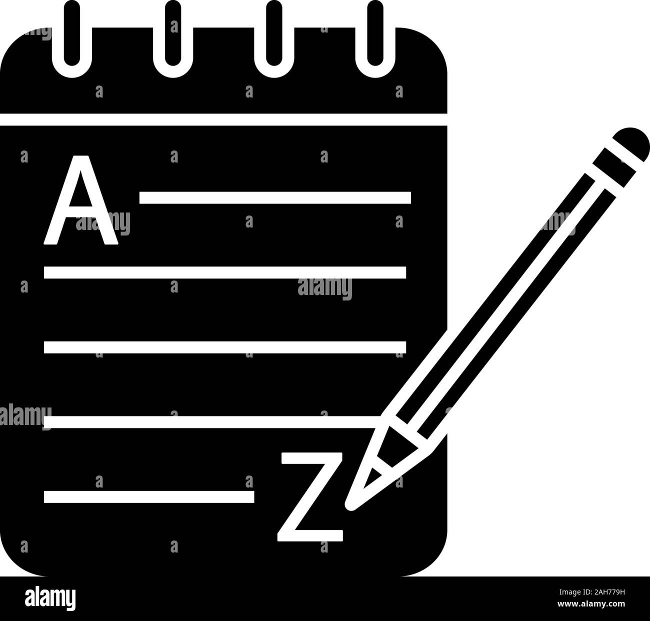 Grammar and writing glyph icon. Basic language skills. Foreign language ...