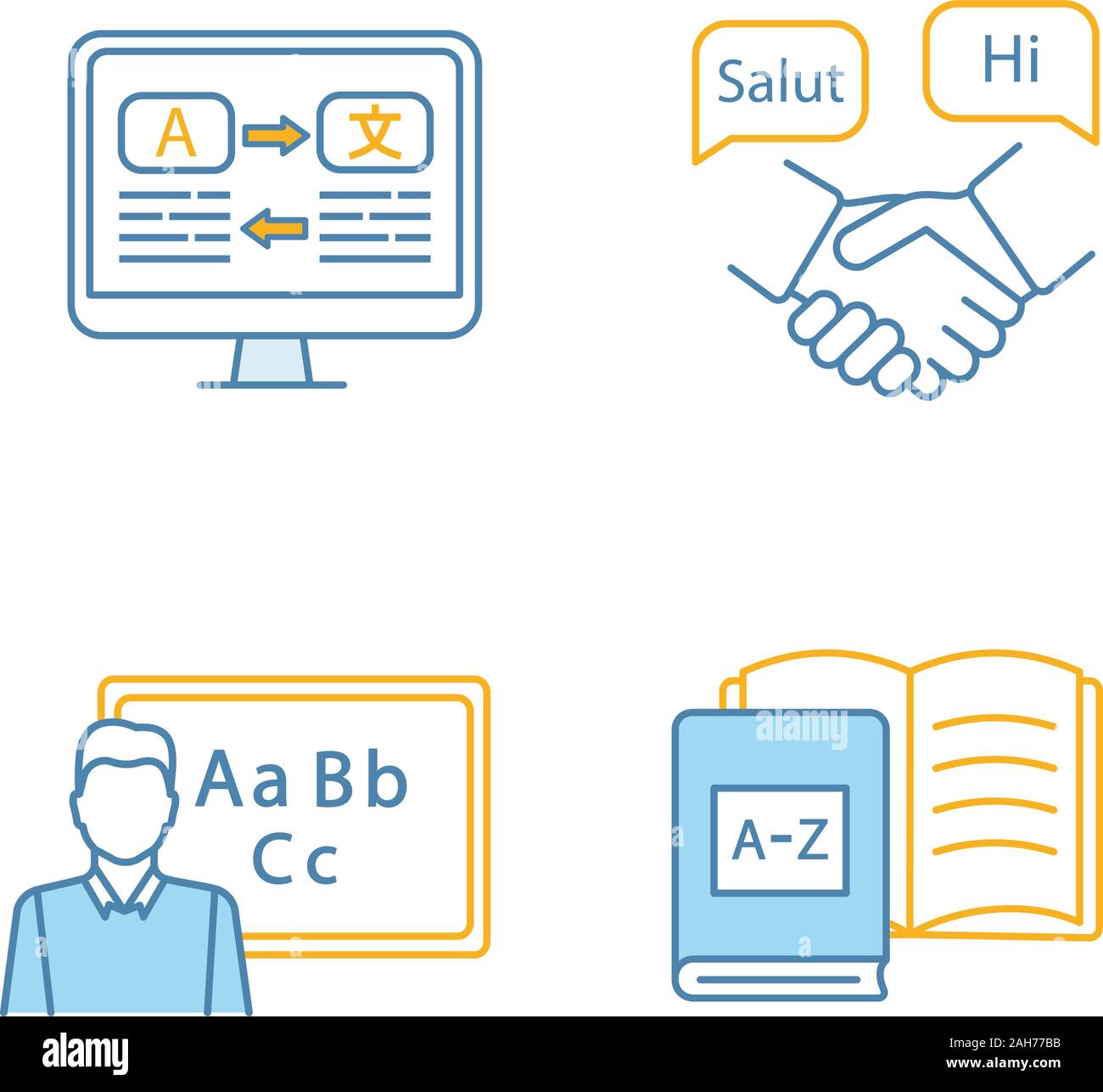 Foreign language learning color icons set. Translation, language for ...