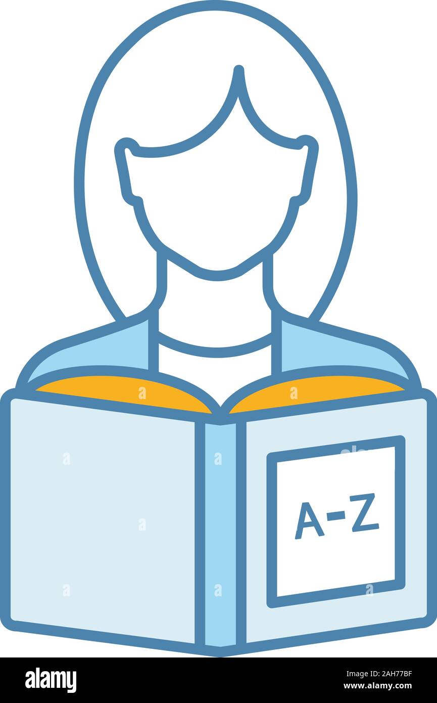 Reading color icon. Basic language skills. Woman reading book ...