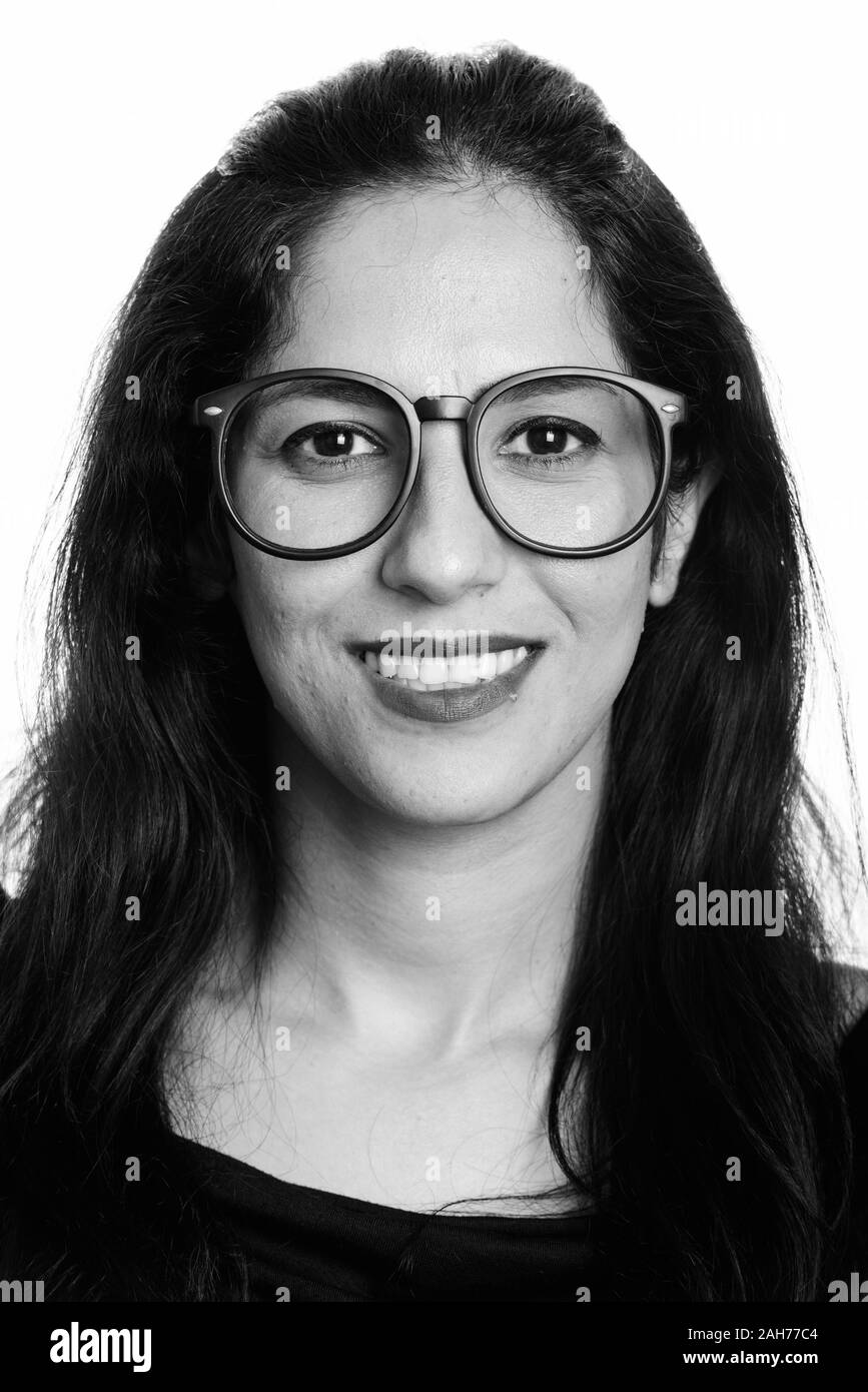 Young nerdy woman wearing eyeglasses Black and White Stock Photos ...