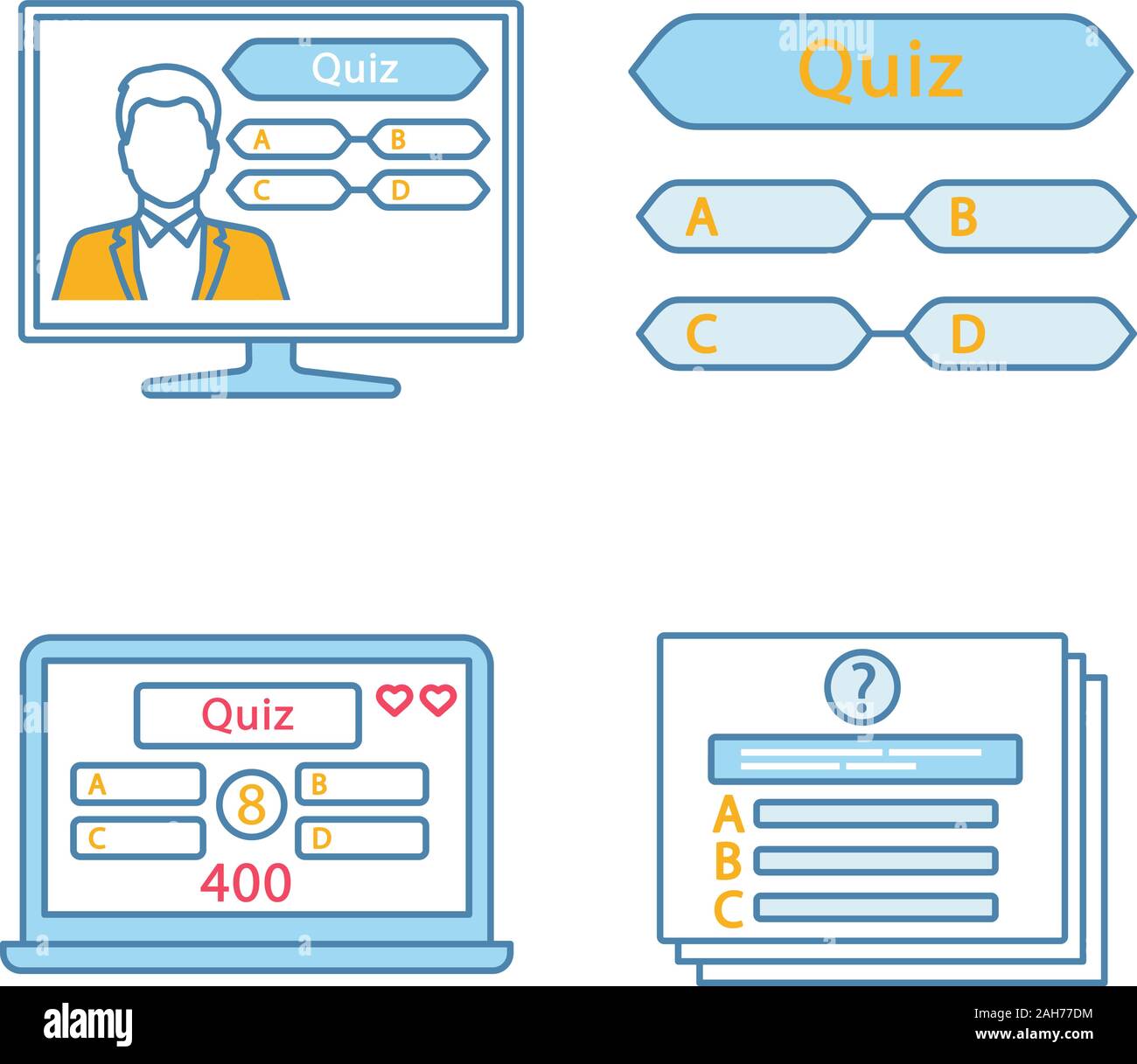 Quiz show color icons set. Intellectual game question, online and TV ...