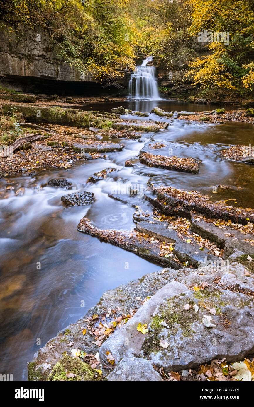 West Burton Falls, also known as Cauldron Falls, with attractive autumn ...