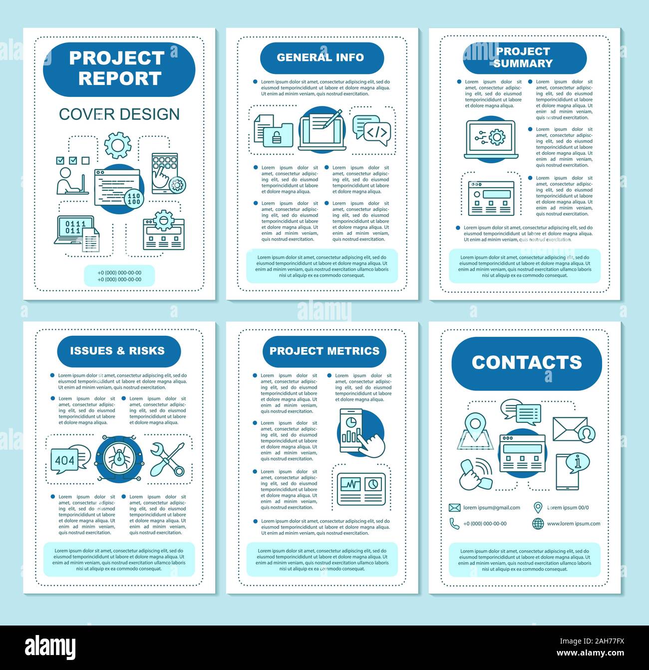 Project report brochure template layout. Programming. Flyer, booklet, leaflet print with linear ...