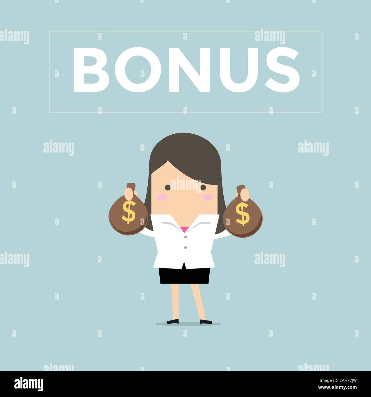 Businesswoman holding bonus money bags Stock Vector Image & Art - Alamy