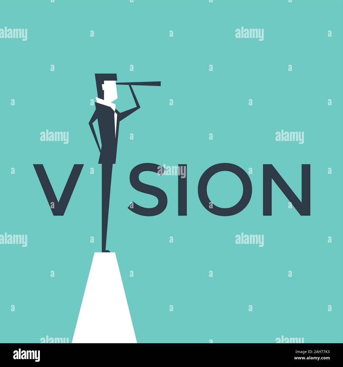 Vision concept vector illustration with business man looking through ...