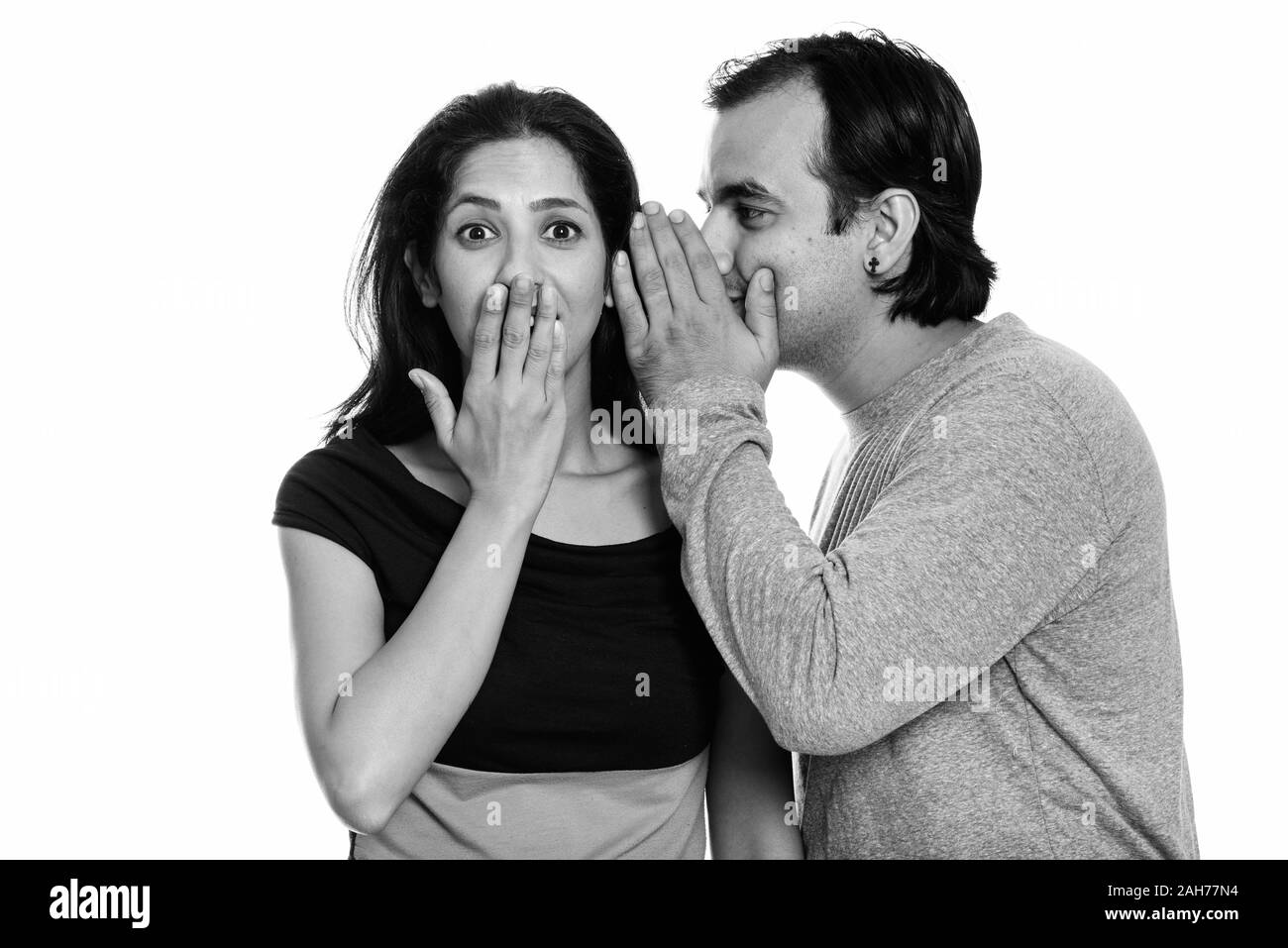 Two people shocking shocked Black and White Stock Photos & Images - Alamy