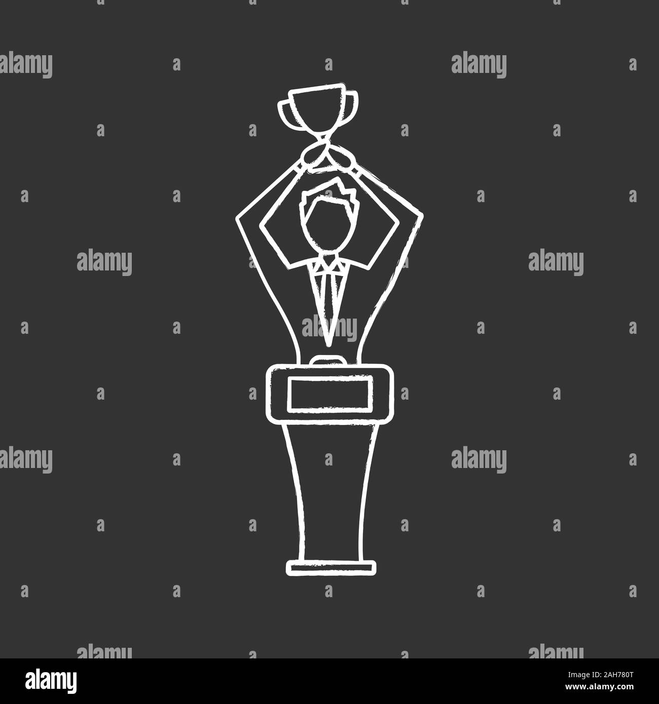 Win chalk icon. Quiz winner's prize. Champion. Person holding trophy ...