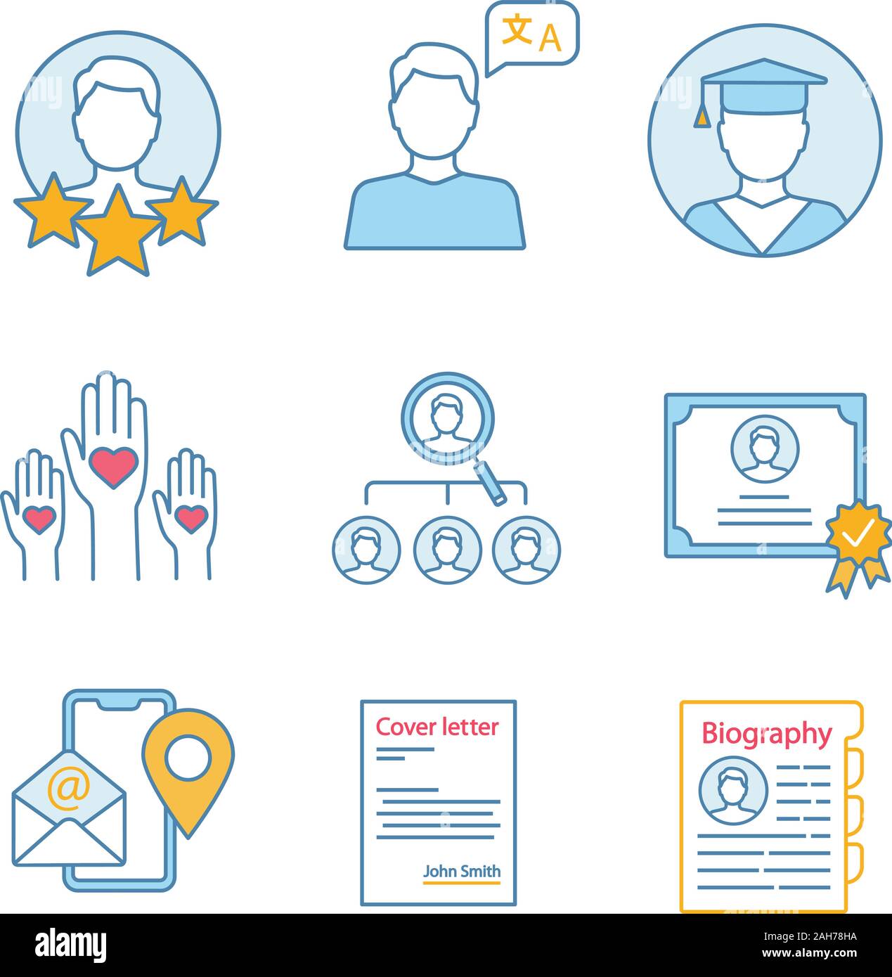 Resume color icons set. Experience, language skills, education ...