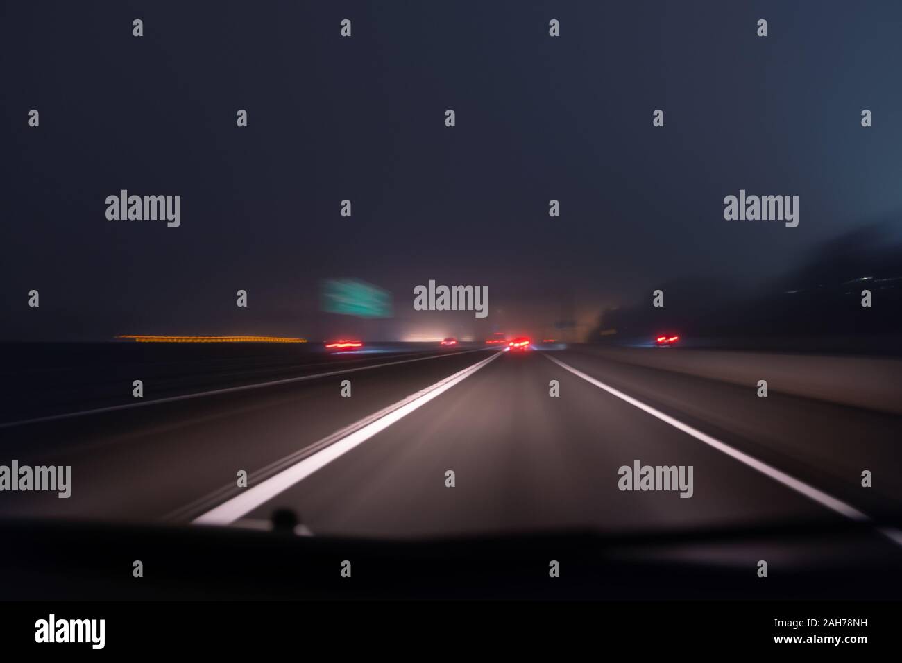 Fast night driving on highway, view from inside of a car Stock Photo ...