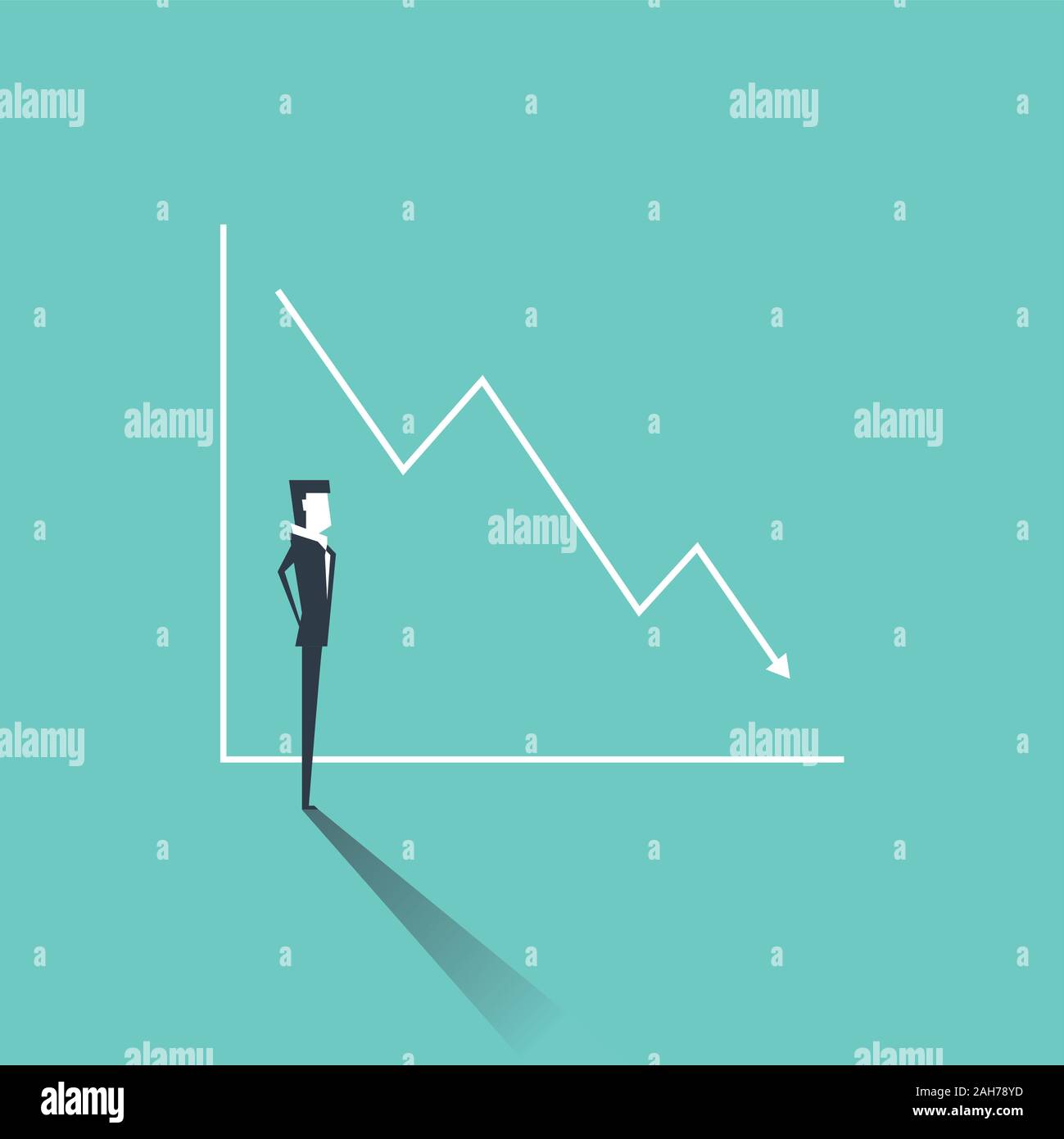 Businessman looking at a graph with sales or profit fall. Negative ...