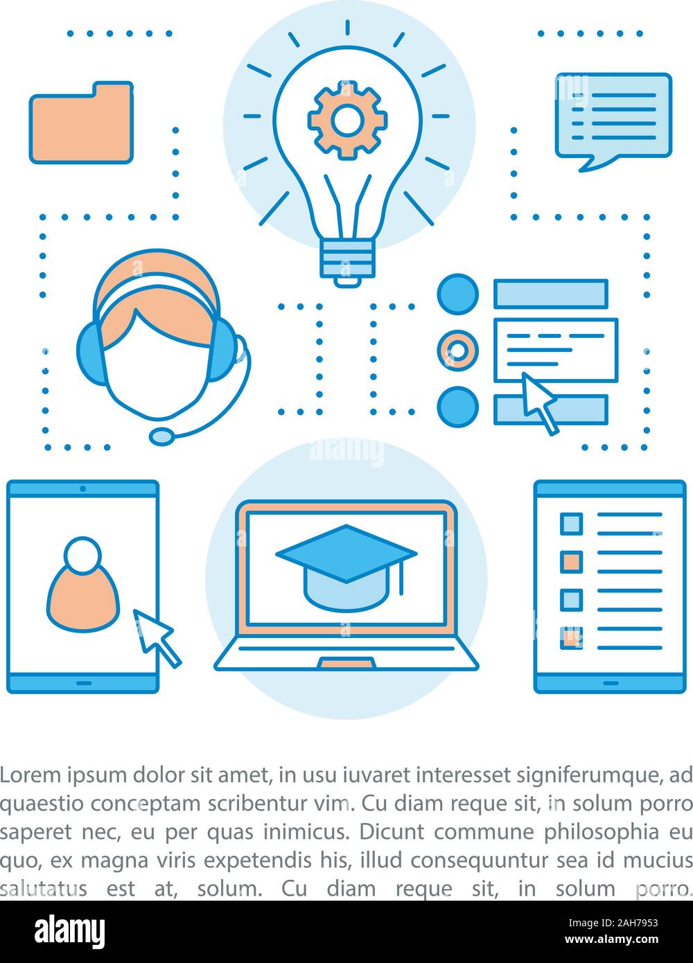 E-learning concept linear illustration. Distance education. Article ...