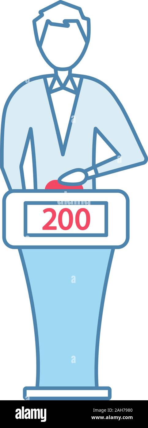 Quiz show player color icon. Intellectual game contestant. Man standing ...