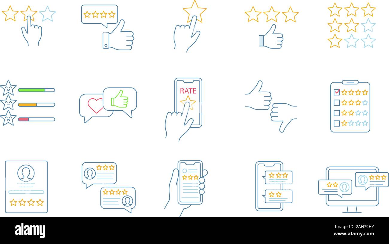Rating color icons set. Customer feedback and reviews. Ranking. Service ...