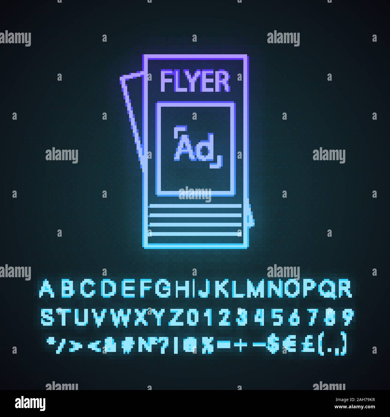 Flyer neon light icon. Print advertising. Leaflet template. Print media ...