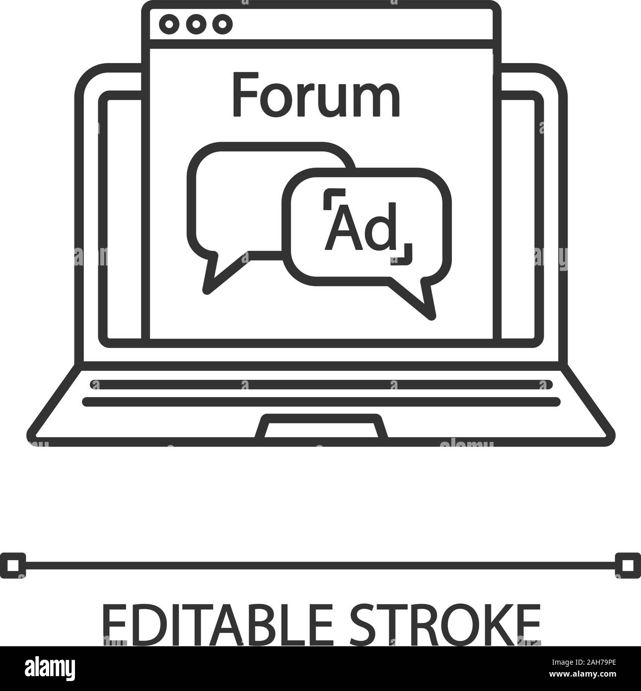 Advertising forum linear icon. Internet marketing. Chatbot ads ...