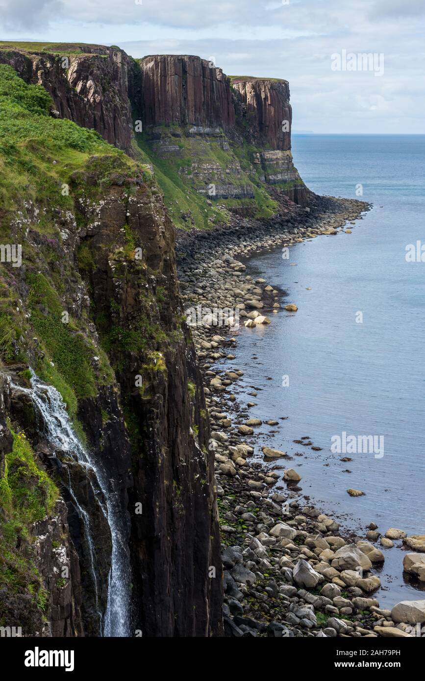 Scottish landscape with a small waterfall in the foreground and the ...