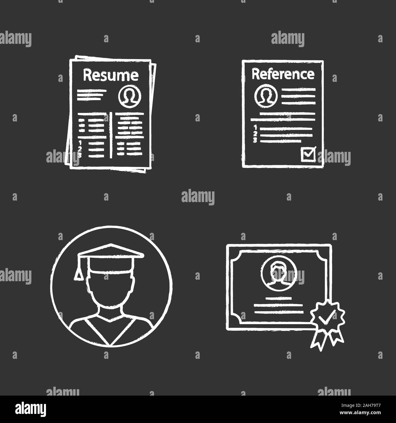 Resume chalk icons set. CV, reference letter, education, certificate ...