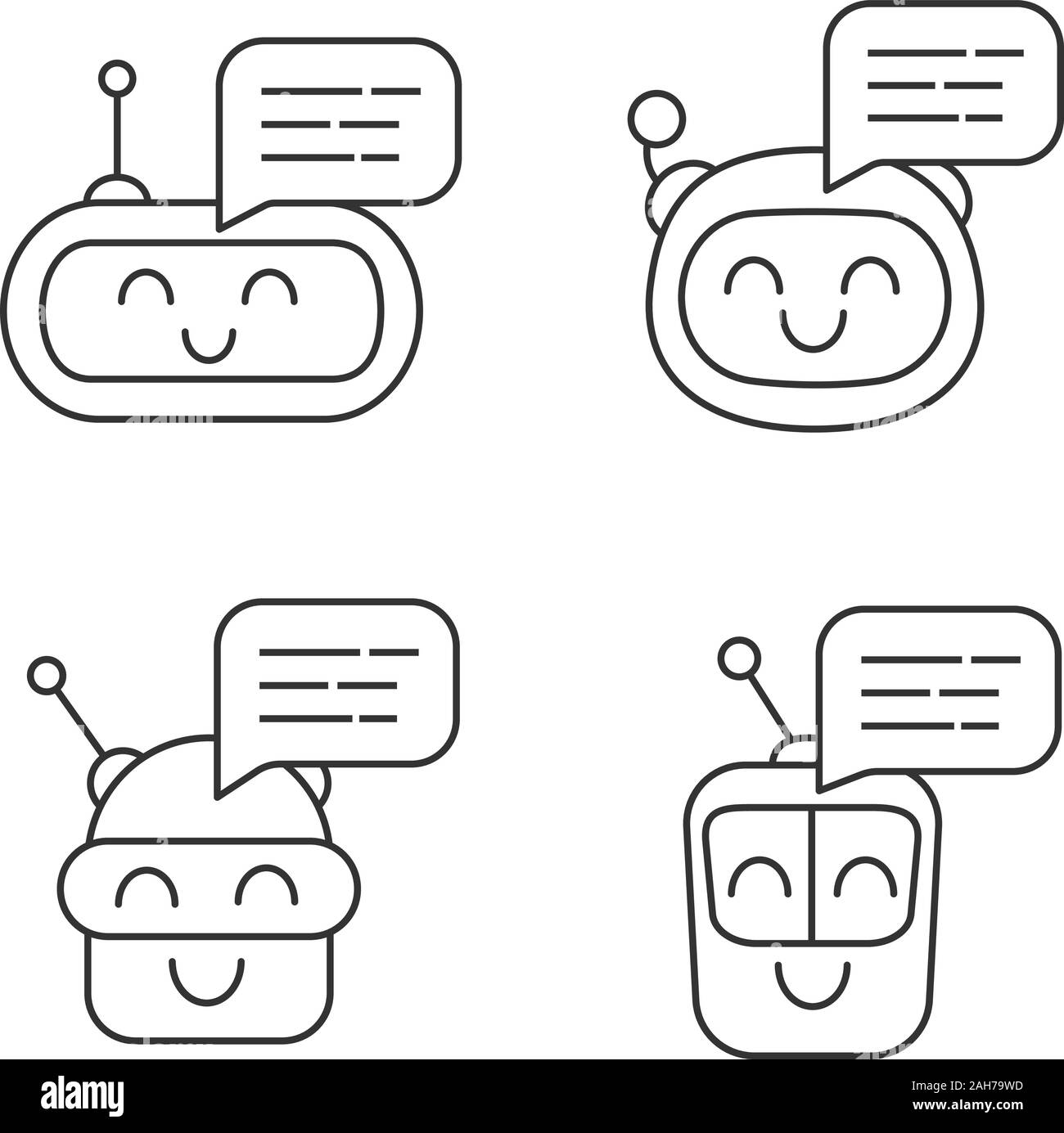Chatbots Messages Linear Icons Set Talkbots Laughing Virtual