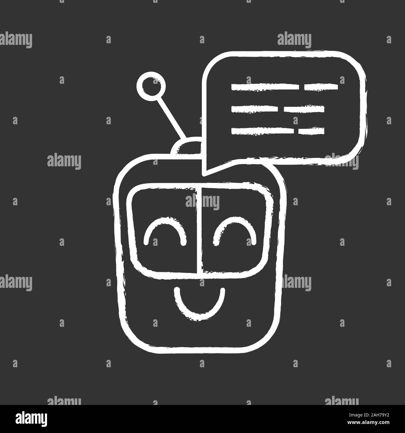 Chatbot message chalk icon. Talkbot. Modern robot. Square head laughing chat bot. Virtual ...