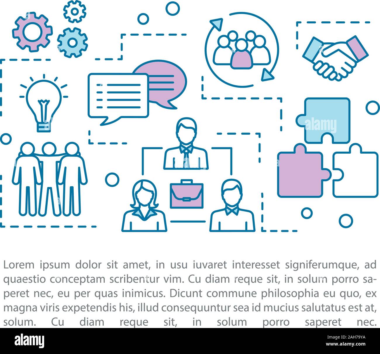 Teamwork concept linear illustration. Networking and coworking ...