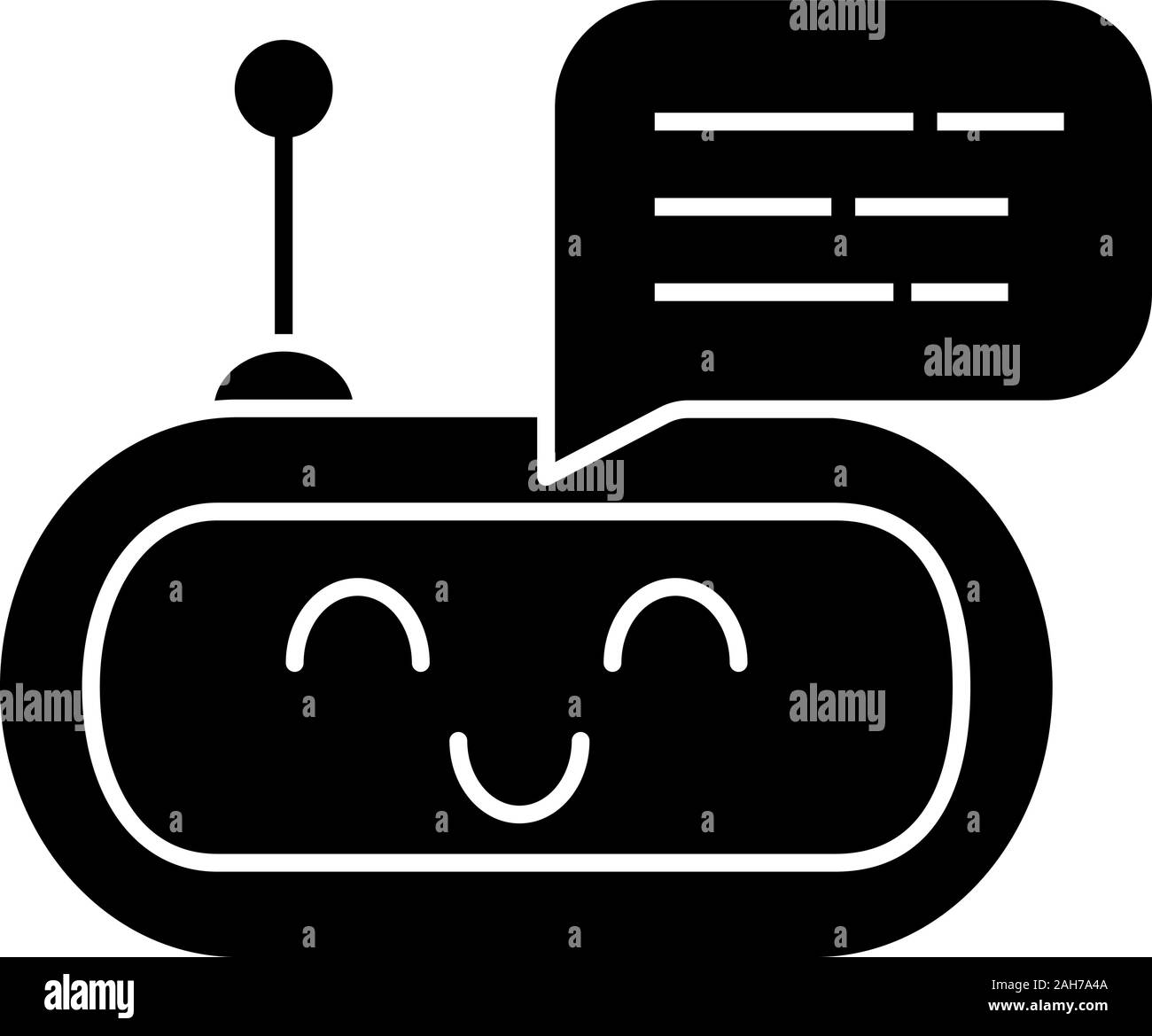 Chatbot message glyph icon. Talkbot. Laughing chat bot. Modern robot ...