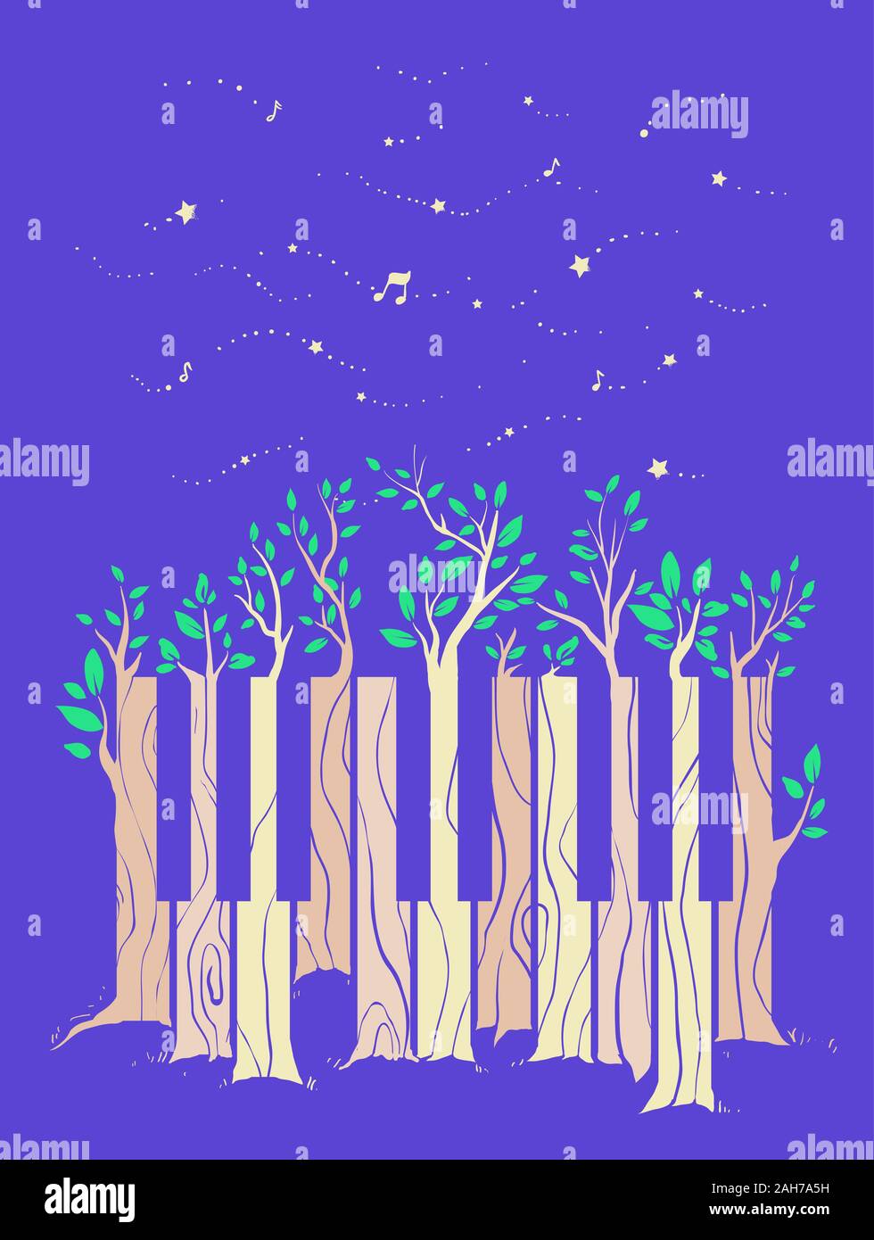 Illustration of Piano Keys and Trees Under the Stars for a Night ...