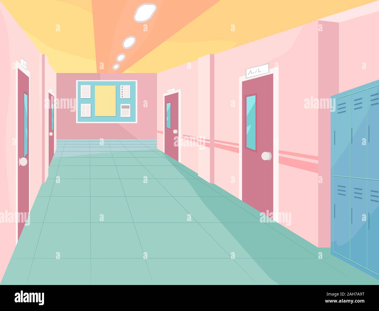 Illustration of a School Corridor with a Bulletin Board, Classroom ...