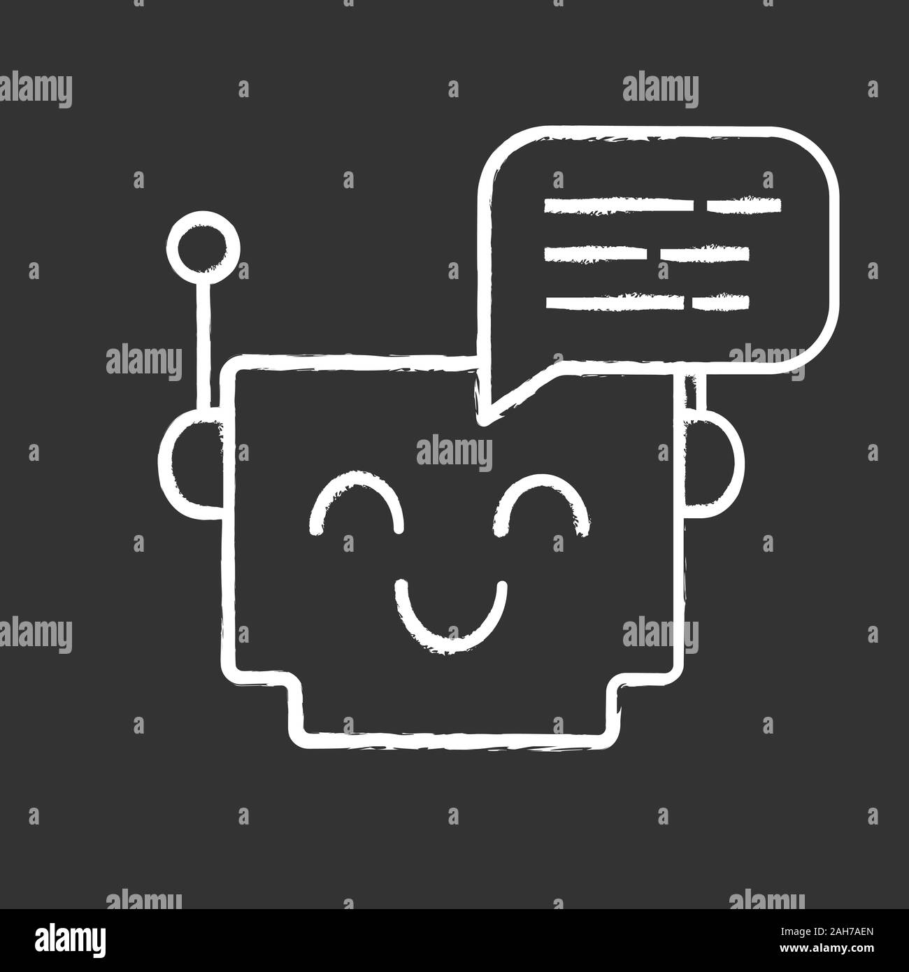 Chatbot message chalk icon. Talkbot. Modern robot. Square head laughing chat bot. Virtual ...