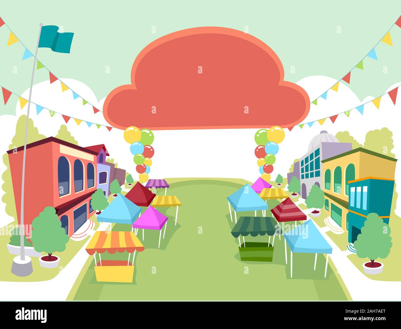 Illustration of a School Campus with Tents and Pennant Flags for School ...