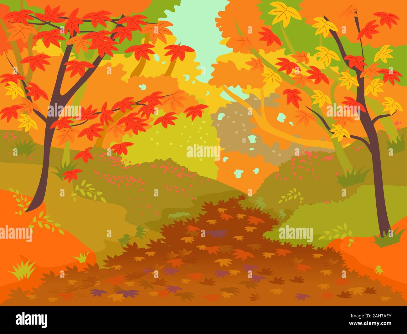 Illustration of a Trail Covered with Autumn Leaves with Trees Along It ...