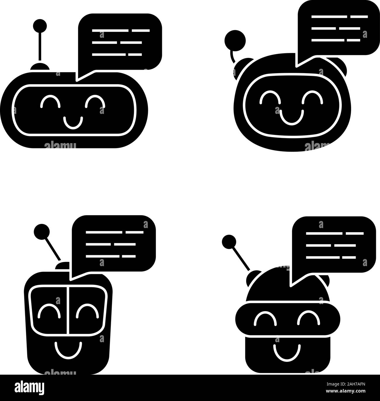 Chatbots messages glyph icons set. Talkbots. Laughing virtual ...