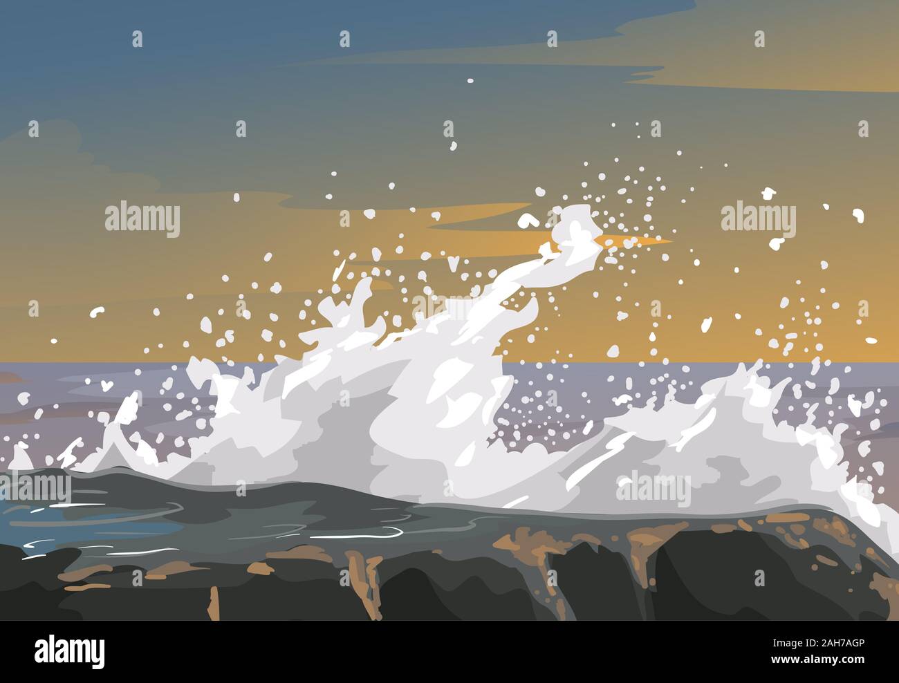 Illustration of Sea Waves Splashing Off Rocks, Metaphor for Rough ...