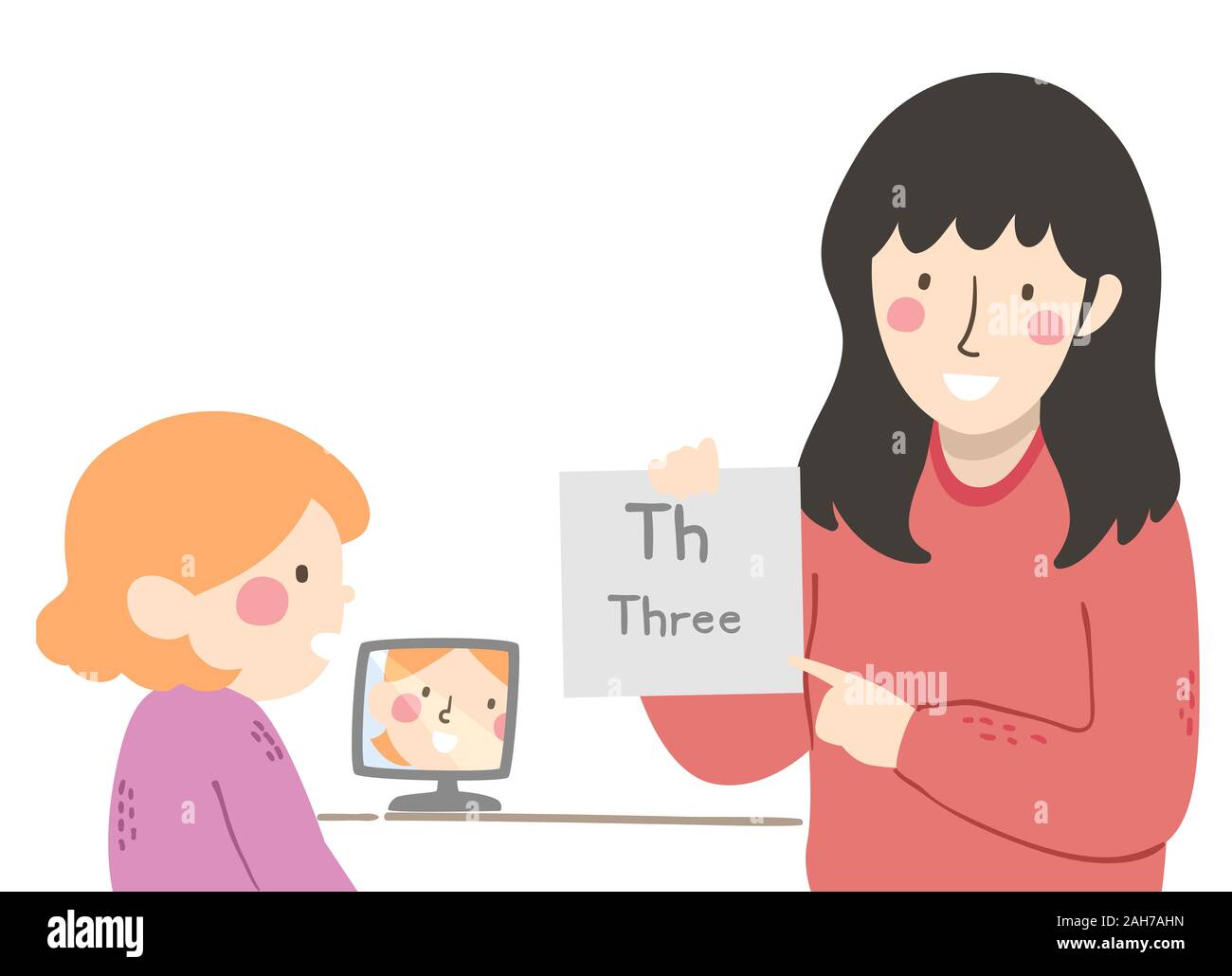 Illustration of a Kid Girl Working with a Speech Therapist, Holding a ...