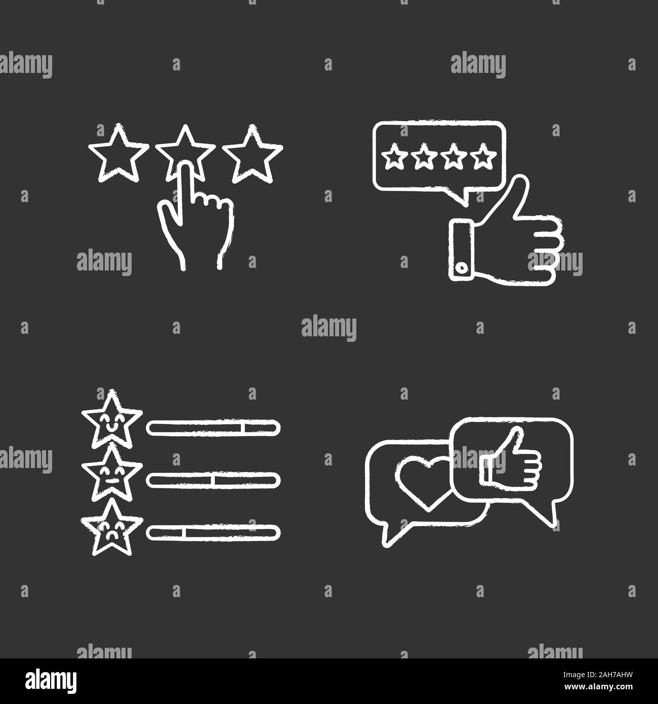 Rating chalk icons set. Review, five star, feedback scale, social media ...