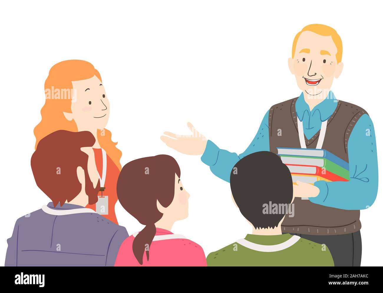 Illustration of a Senior Man Teacher Carrying Books and Talking to a ...