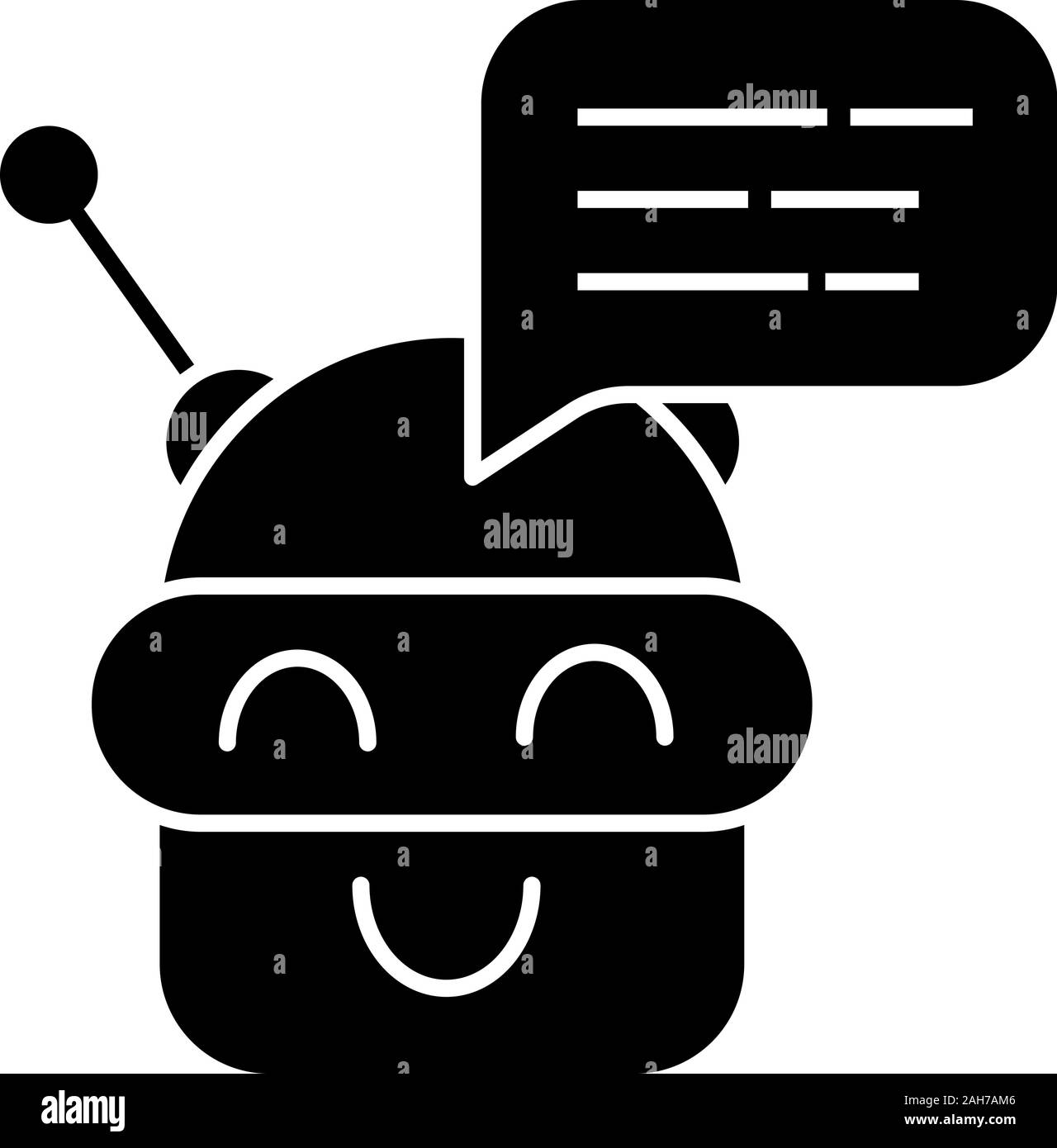 Chatbot message glyph icon. Talkbot. Modern robot. Android laughing chat bot. Virtual assistant ...