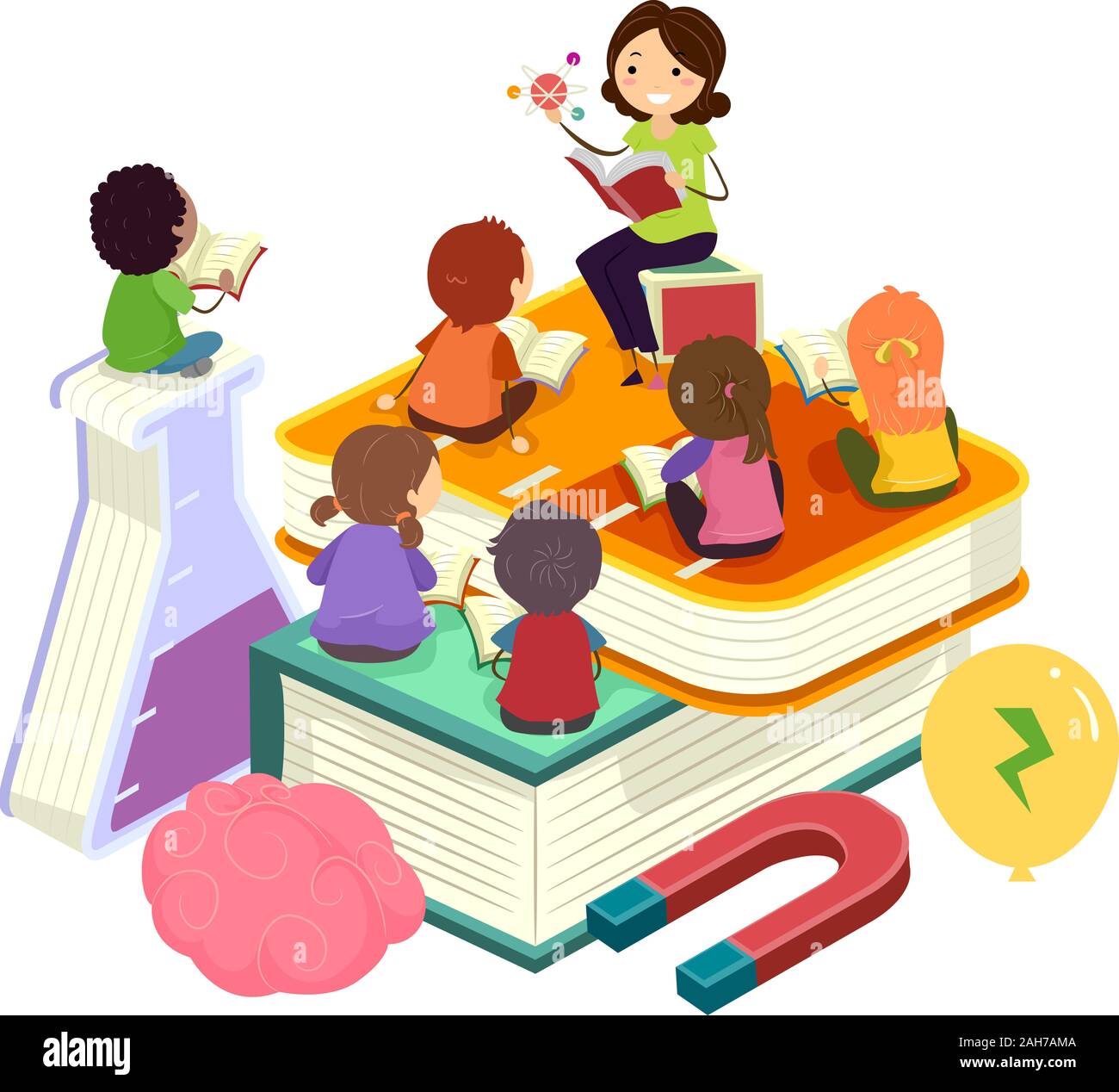 Illustration of Stickman Kids Listening to a Girl Science Teacher with ...