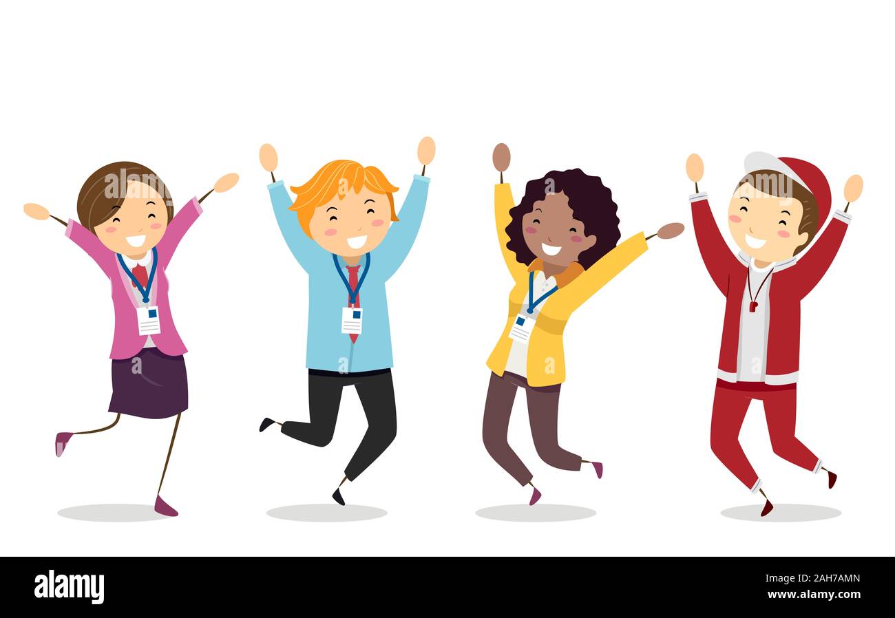 Illustration of Stickman Girl and Man Teachers Wearing Their IDs and ...