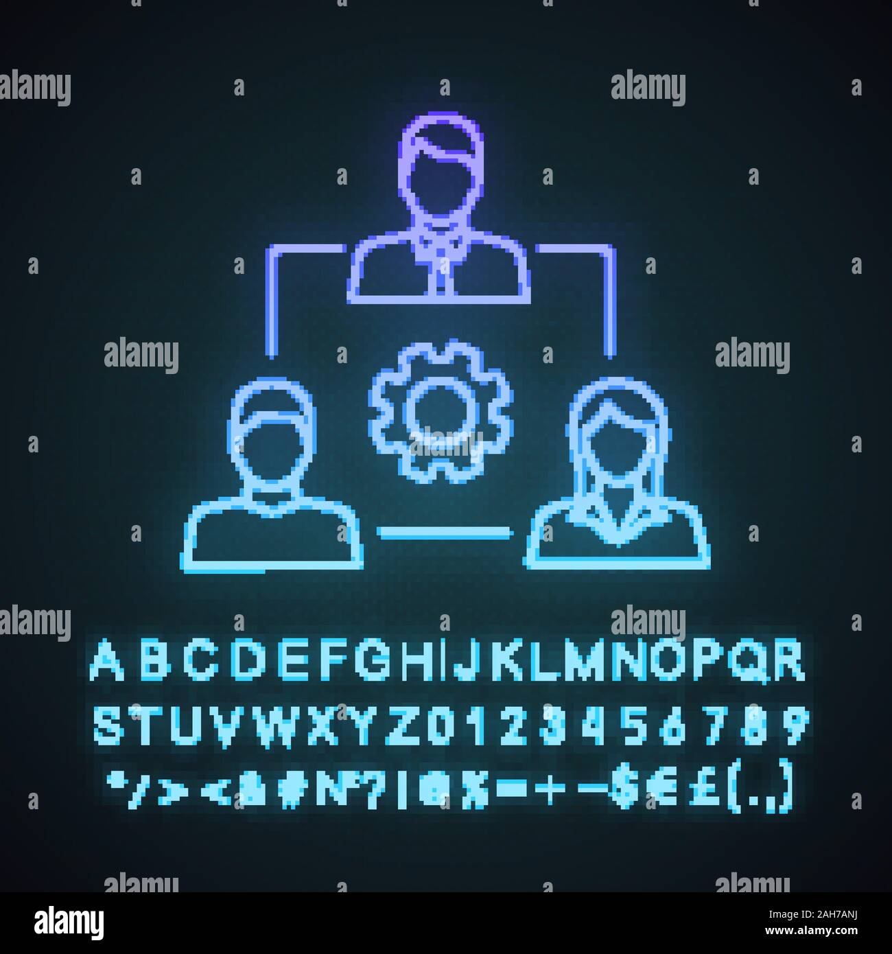Teamwork neon light icon. Leadership. Staff management. Group of people ...