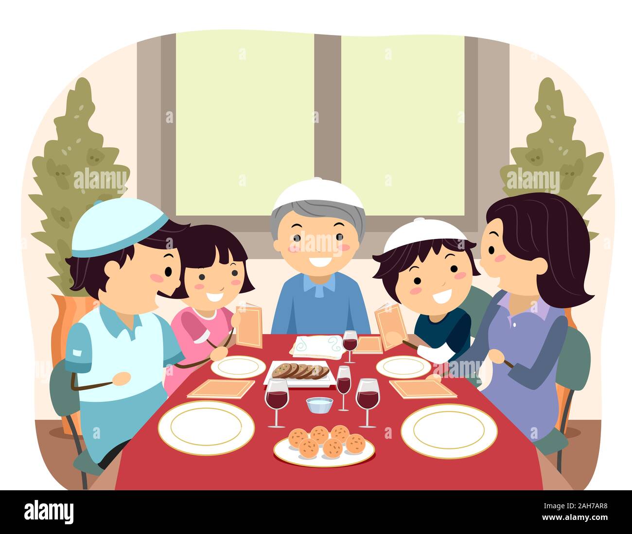 Illustration of Stickman Family Having a Jewish Passover Dinner Stock ...