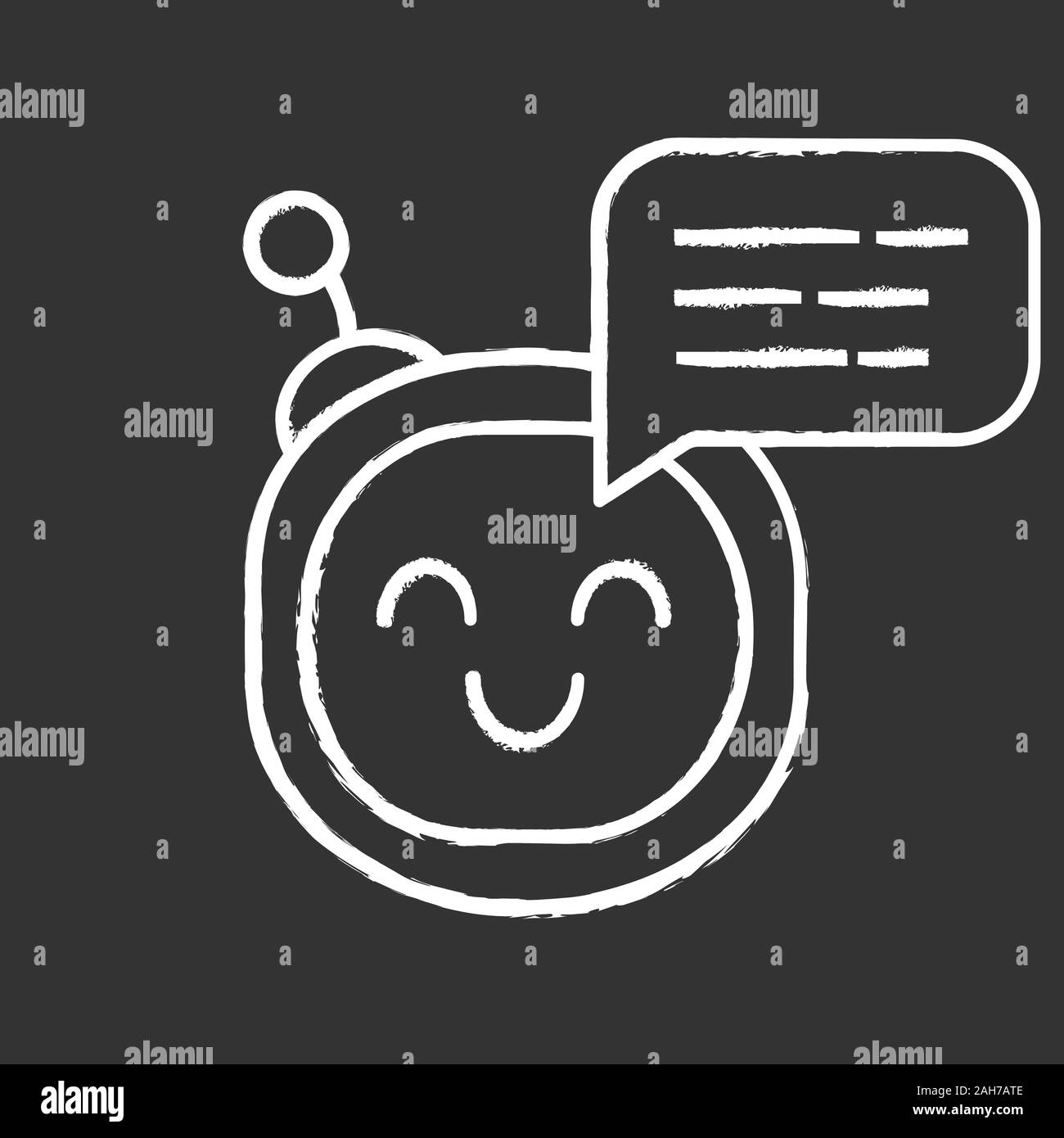 Chatbot message chalk icon. Talkbot. Circle head laughing chat bot. Modern robot. Virtual ...