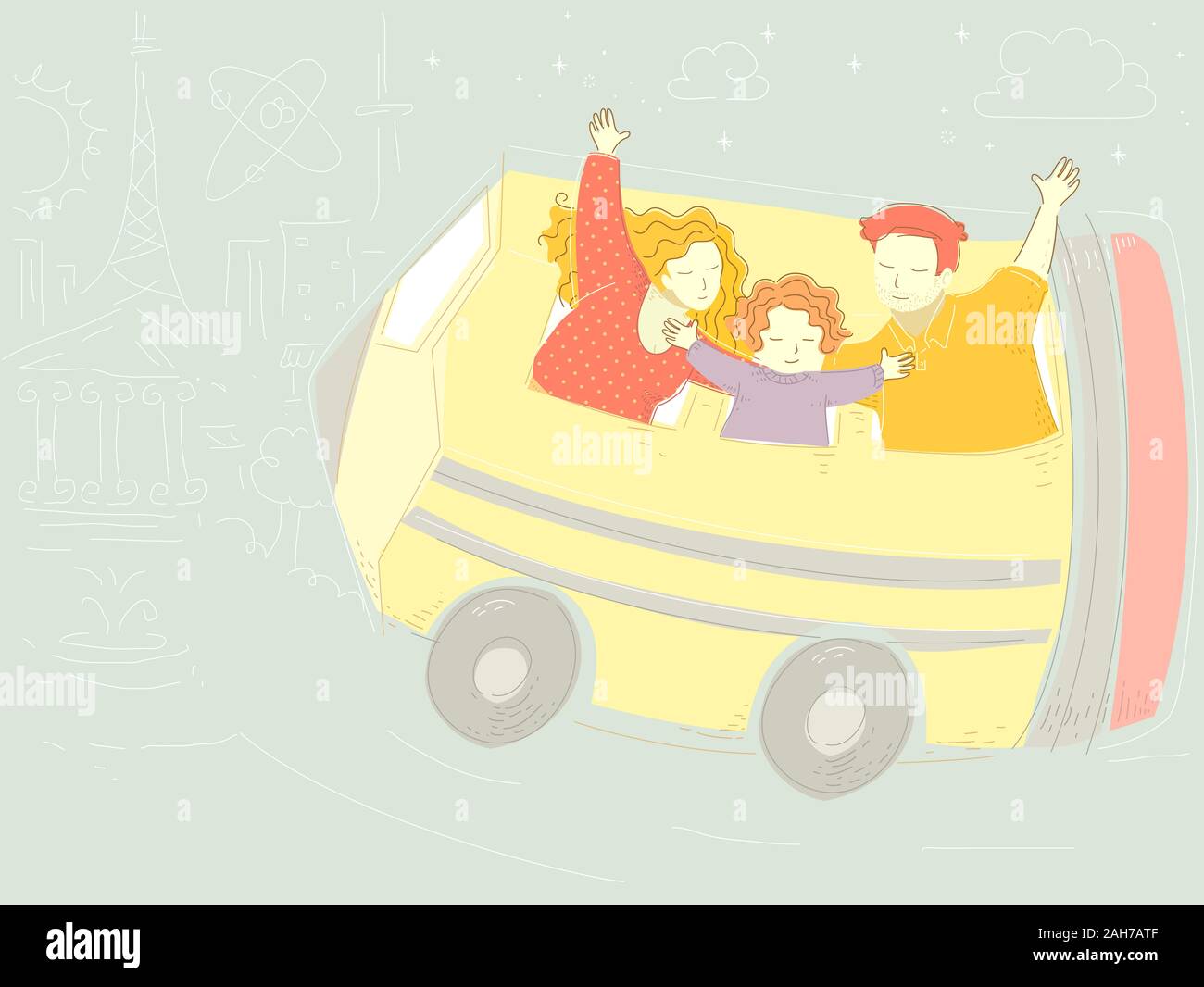 Illustration of a Family Riding a School Bus Shaped Like a Pencil ...