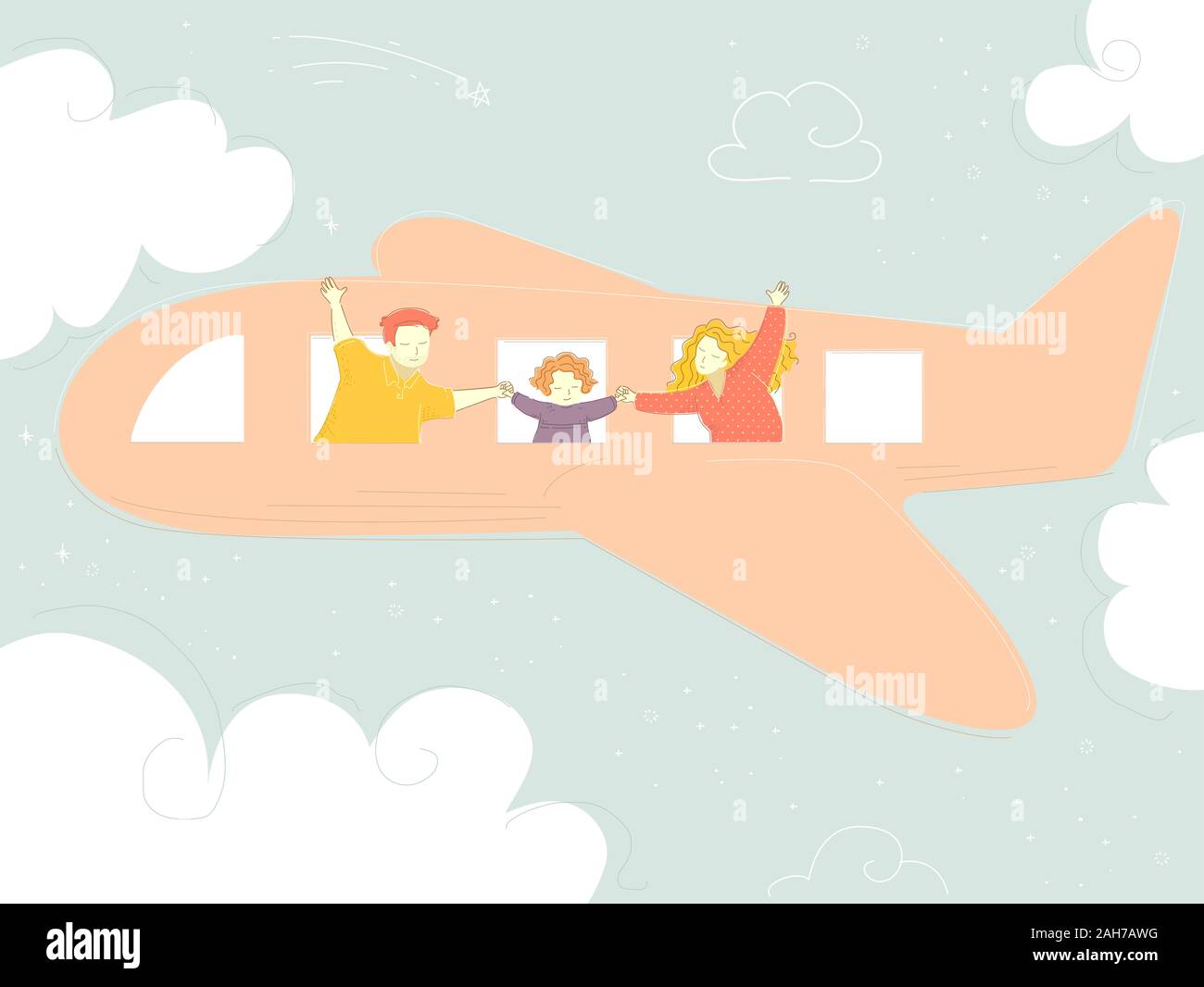 Illustration of a Family Waving, Holding Hands and Riding an Airplane ...