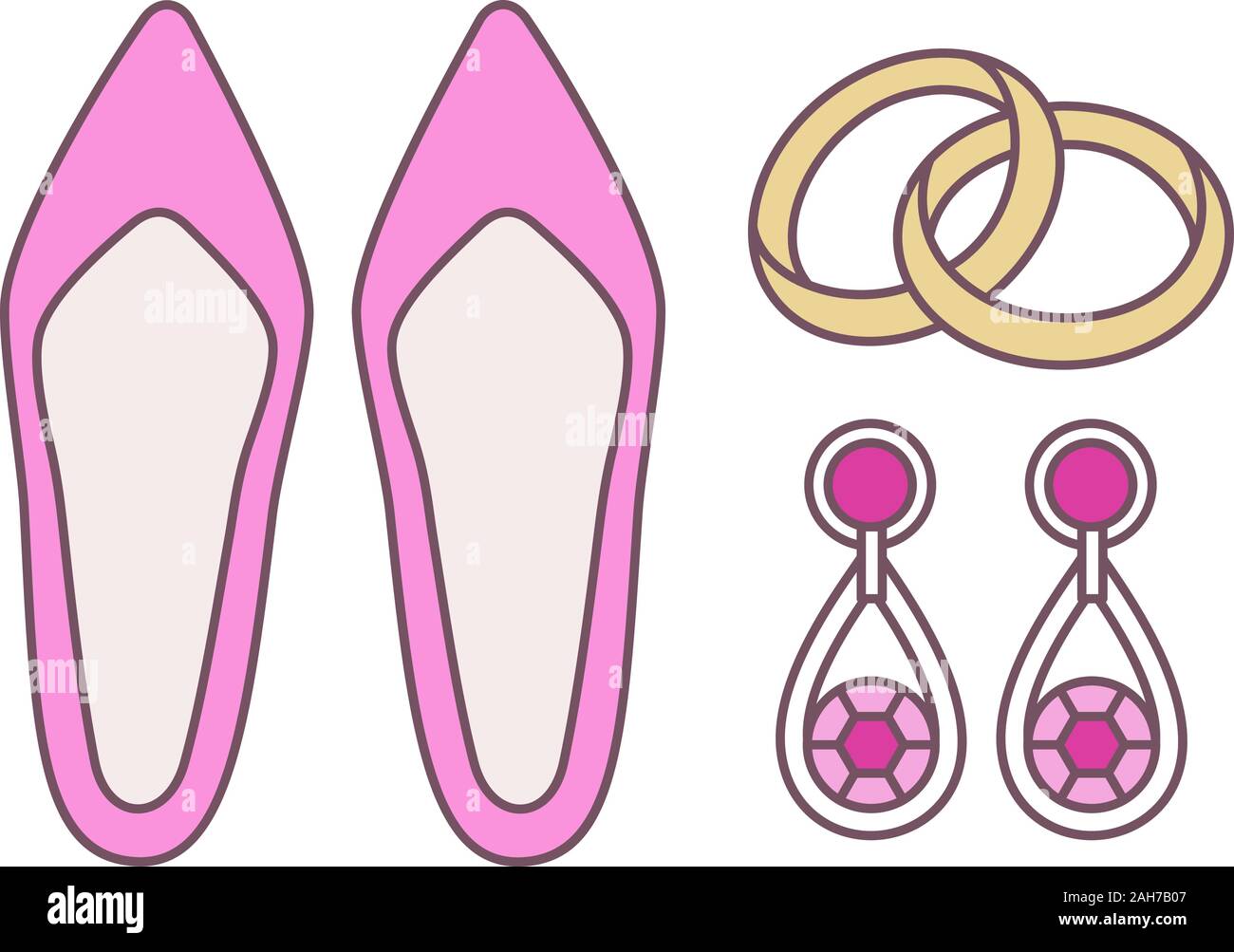 Wedding accessories color icon. Engagement ring, earrings and bridal ...