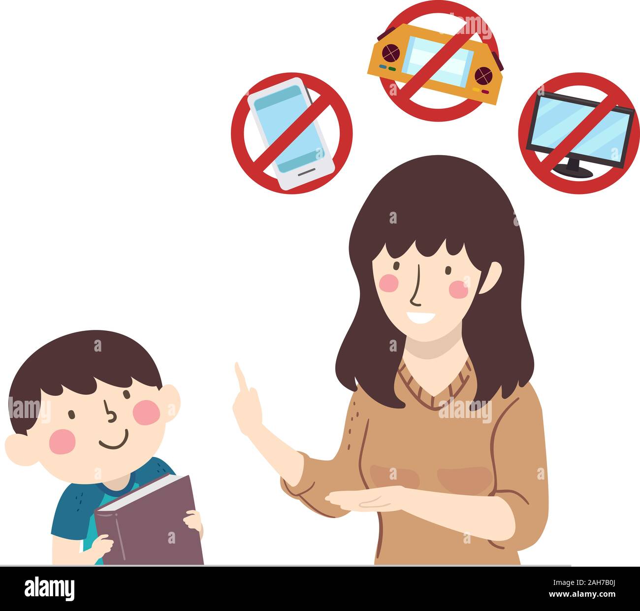Illustration of a Mother Talking to Her Son Holding a Book for Studying ...