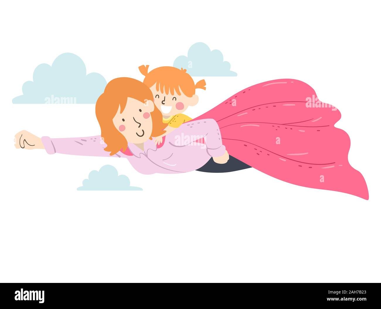 Illustration of a Kid Girl Flying in the Sky with Her Superhero Mother ...