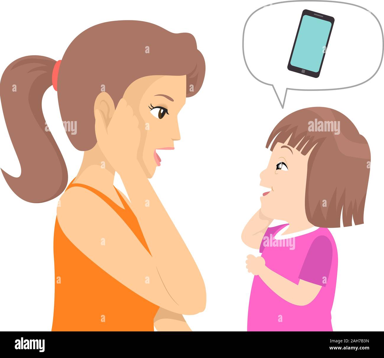Illustration of a Mother Holding Hand to Her Ear to Gesture Mobile ...