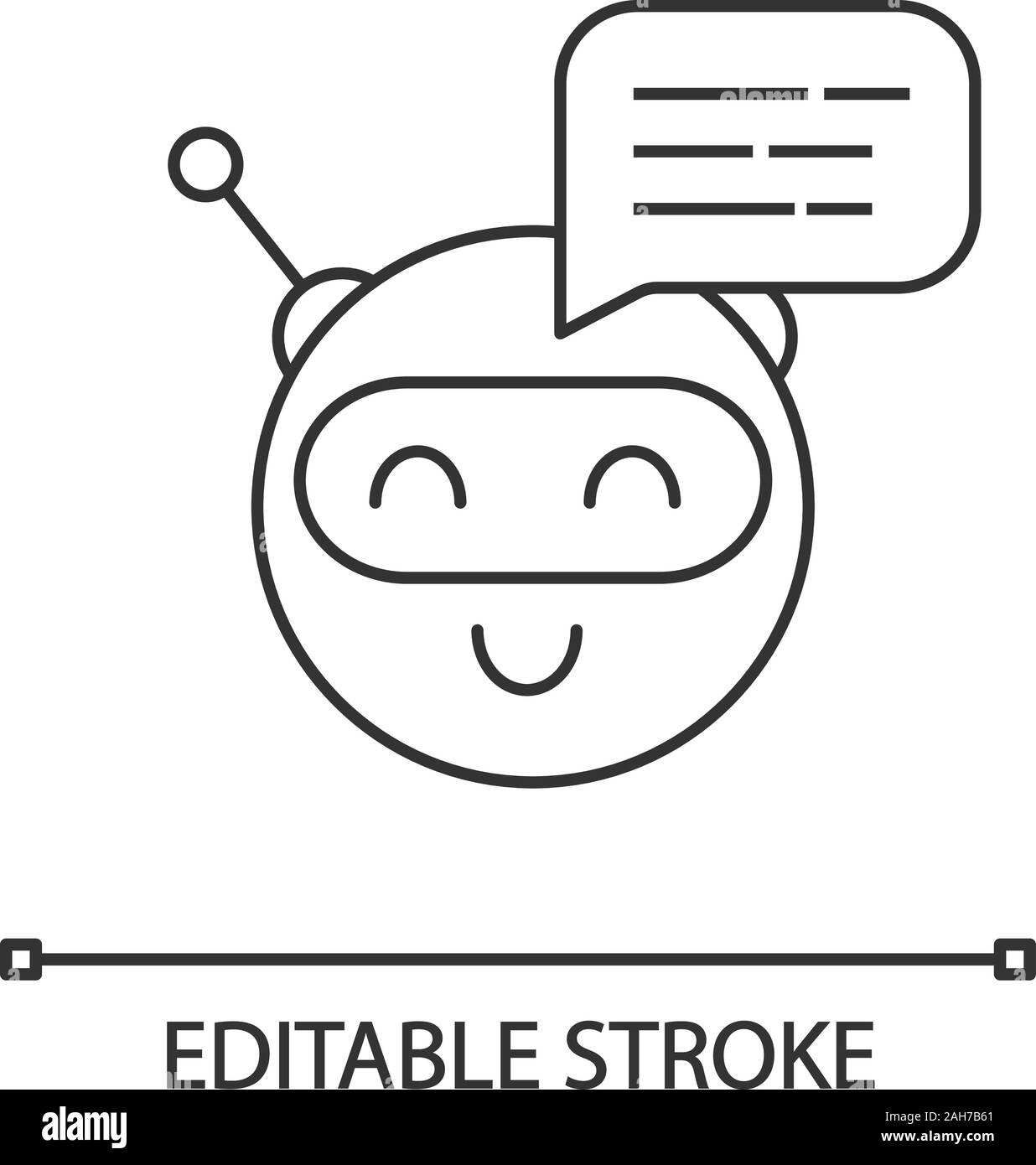 Chatbot message linear icon. Talkbot. Thin line illustration. Circle head laughing chat bot ...