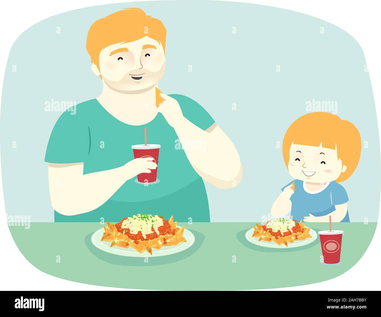 Illustration of a Kid Boy Eating Nachos and Drinking Soda with his ...
