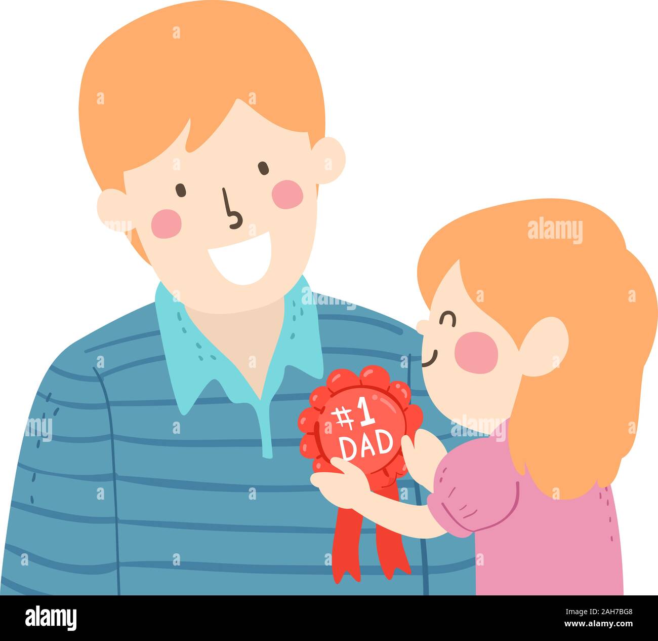 Illustration of a Kid Girl Placing a Red Ribbon on Her Father as Number ...